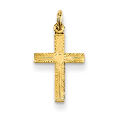 14K Yellow Gold Latin Cross w/ Heart Charm Pendant 0.75 Inch | eBay UK
