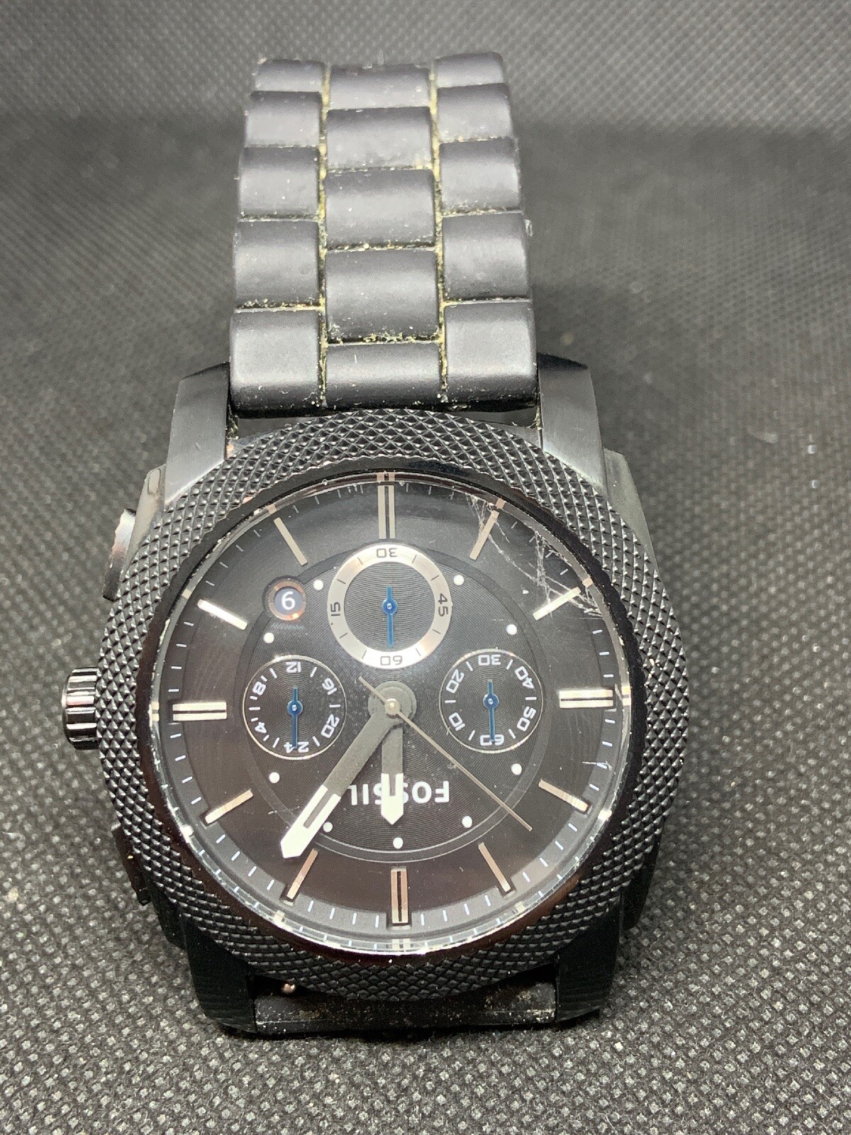 Fossil FS4487 Men's Watch Silicon Black Band Chronograph 45mm Quartz ...