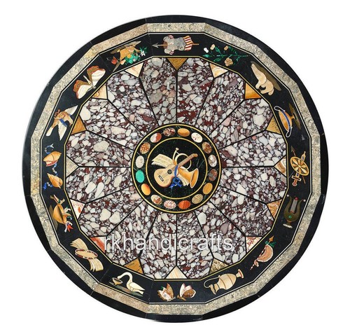 Round Marble Dining Table Top Musical Instrument Pattern Inlay Work ...