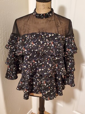 P Luca Milano Women's Medium Black Colorful & Layered 3/4 Sleeve Top | eBay