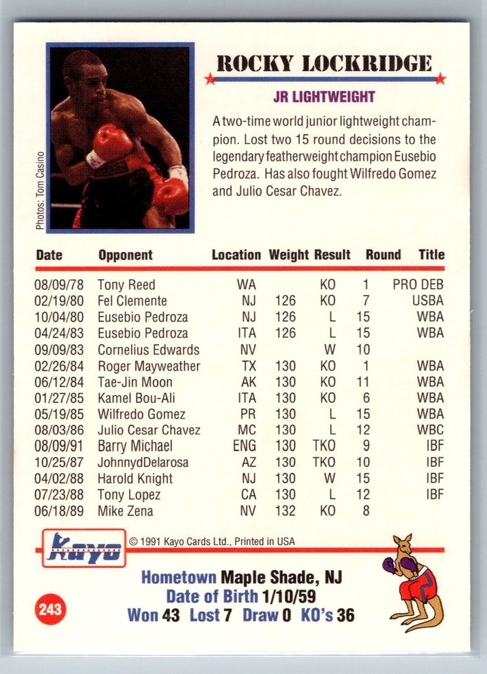 1991 Kayo Boxing Rocky Lockridge #243 | eBay