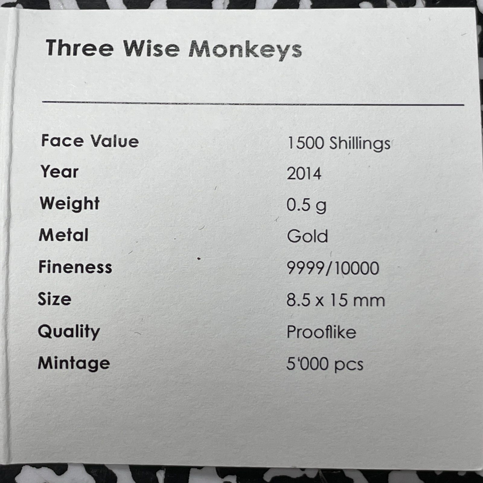 2014 Tanzania 1500 Shilling Three Wise Monkeys (20 Available)(1 Coin ...