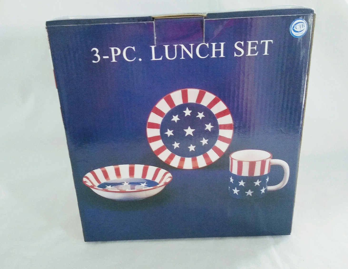 Stars & Stripes Lunch Set Plate Bowl Mug Stoneware Hand Painted NEW ...