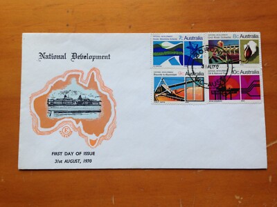 1970 AUSTRALIA NATIONAL DEVELOPMENT FDC BY EXCELSIOR BLACK & ORANGE MAP ...
