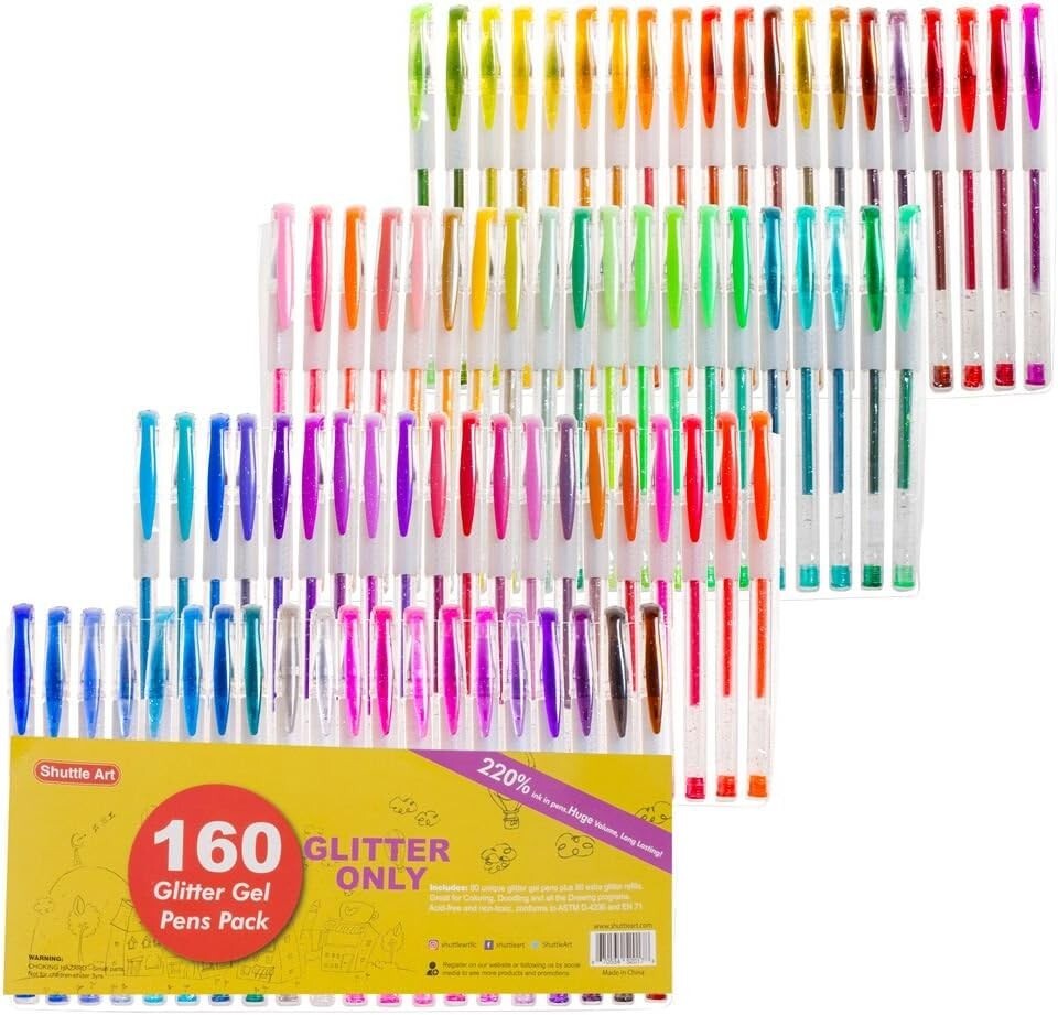Artistic 160 Pack Glitter Gel Pens Set - Smooth Lines, Glitter Fun ...