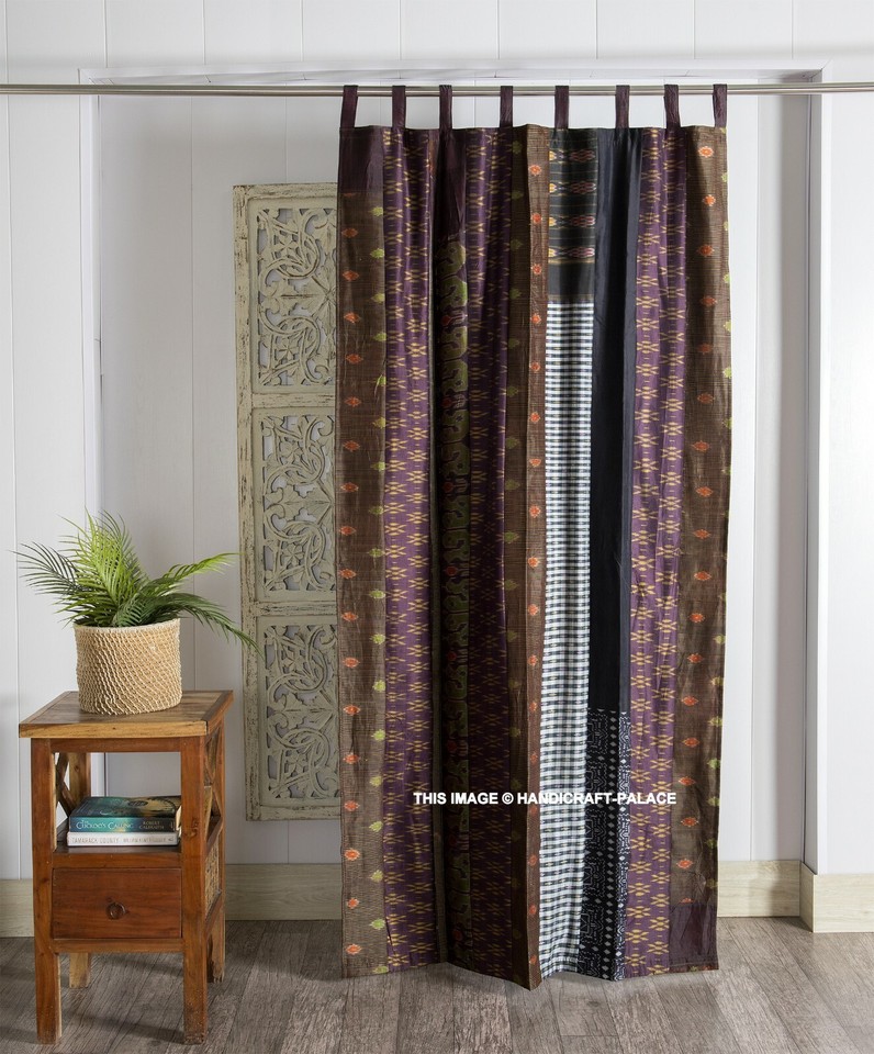2 Pcs Indian Vintage Sari Patchwork Curtain Drape Window Decor Silk ...