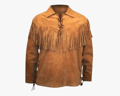 Men 100 % Real Leather Western Native Style Suede Leather Shirt with ...
