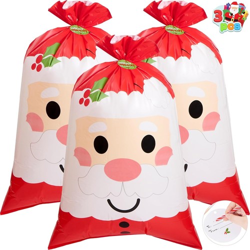 JOYIN 3 PCs Christmas Jumbo Gift Bags with Tag, Xmas Plastic Giant ...
