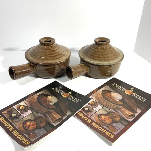 2 Pc Stone Wave Ceramic Microwave Cooker Set Non-Stick Brown Stoneware ...