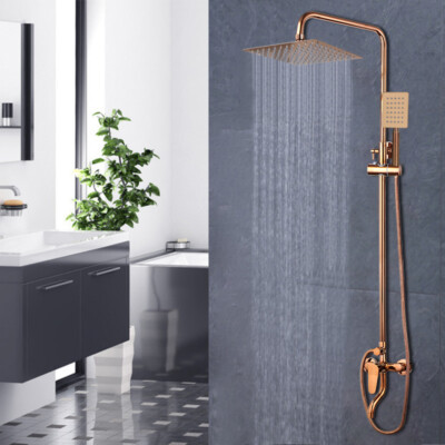 3-Way Mixer Shower Tap System Rose Gold 12" Square Rain Shower Head ...