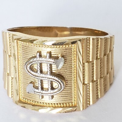 Mans solid 14k yellow white Gold money dollar Ring Size 8 9 10 11 | eBay