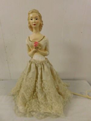 Vintage Chalkware Lady Figural Boudoir Lamp with Lace Dress | eBay