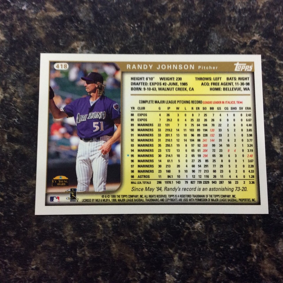 1999 Topps #418 Randy Johnson Arizona Diamondbacks | eBay