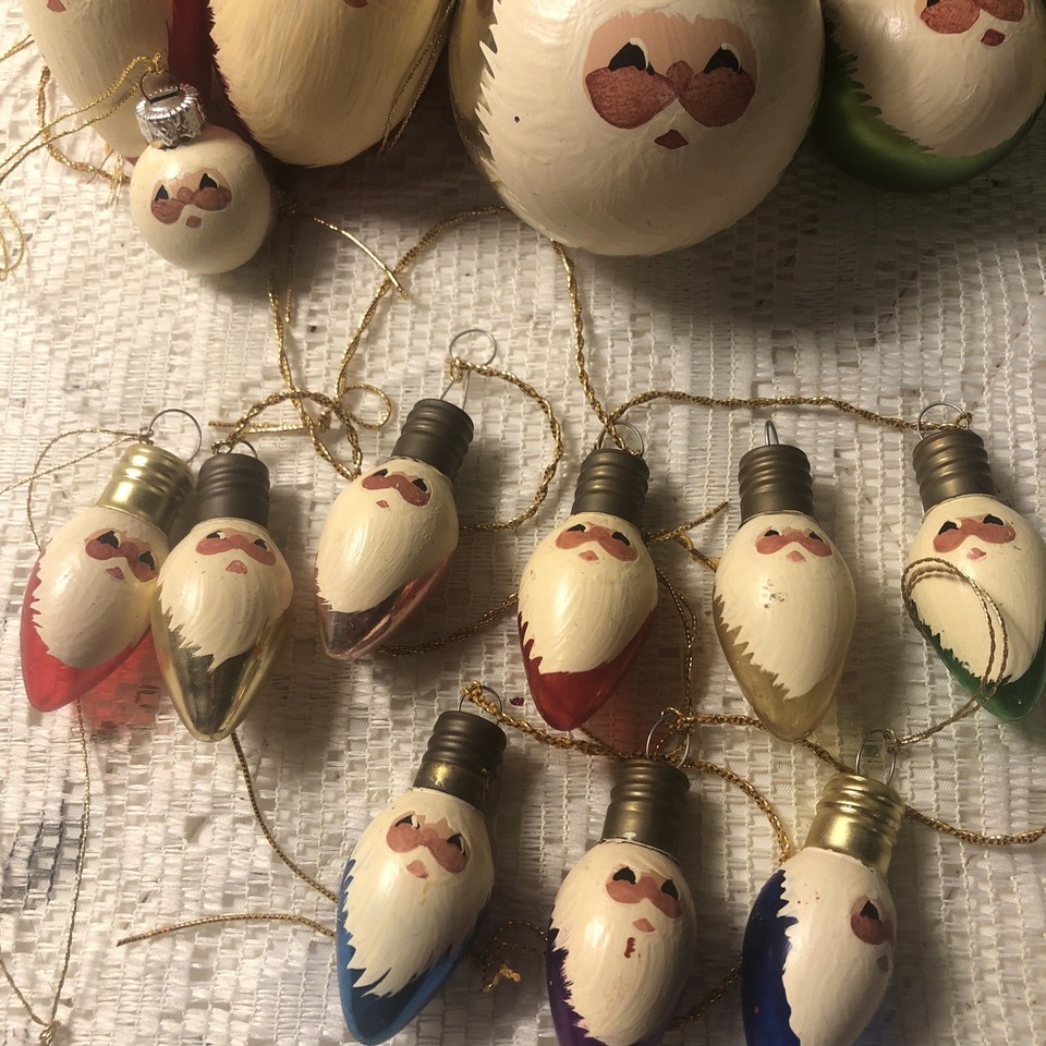 15-Handpainted Santa Ornaments 3-round 12-light Bulb Shape 1980s 1990s ...