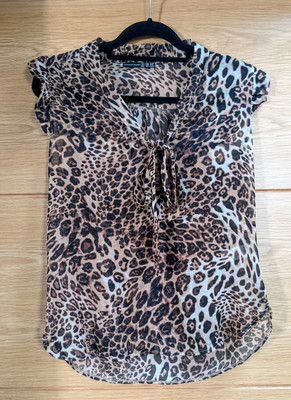 Primark Leopard Print Sheer Short Sleeve Blouse with Bow Size 8 | eBay UK