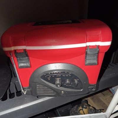 Portable Red Ice Box Cooler with Built-in Radio, Plastic, 10 in Height ...