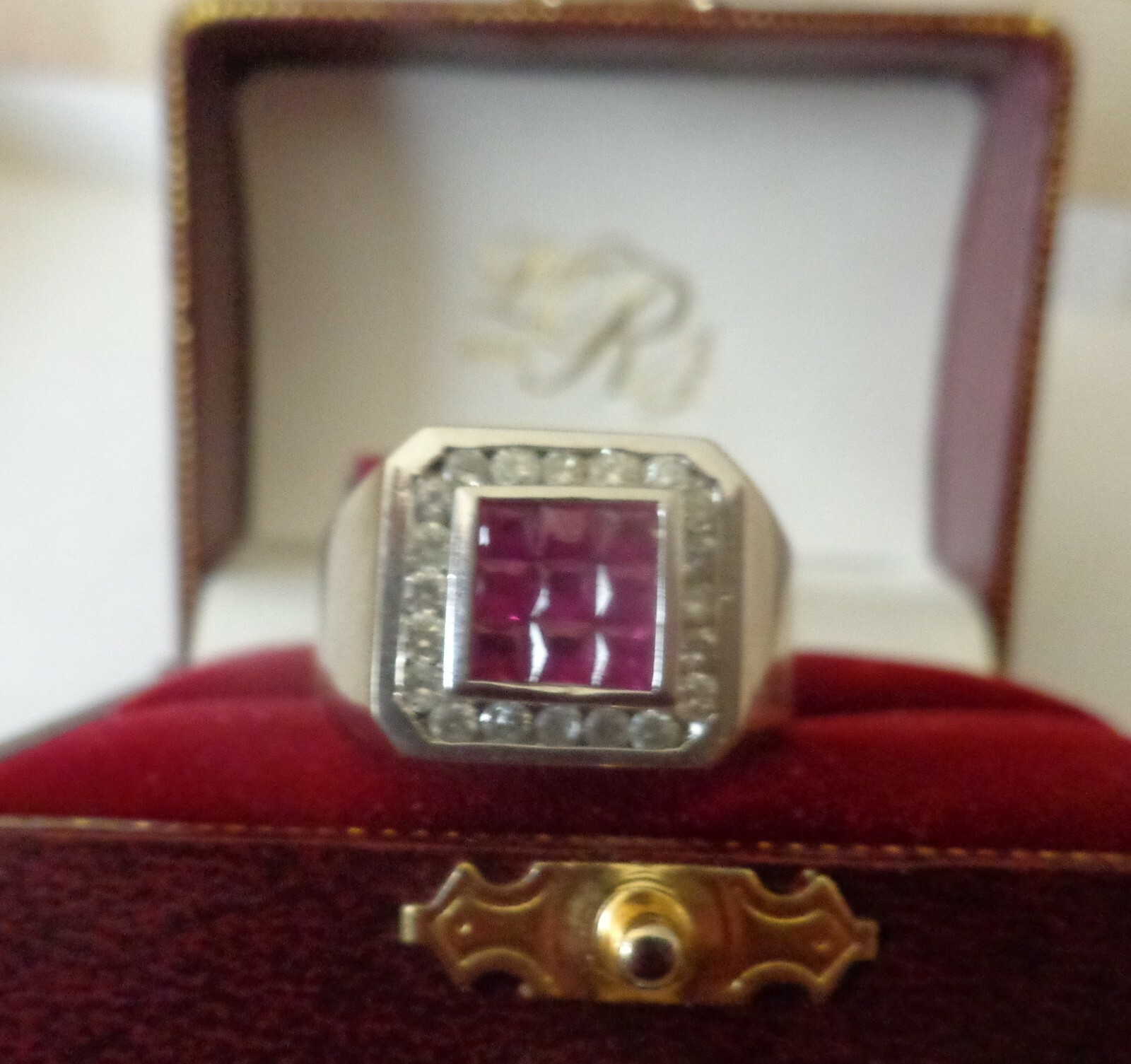 Men Ring 14K solid white gold diamonds and natural ru… - Gem