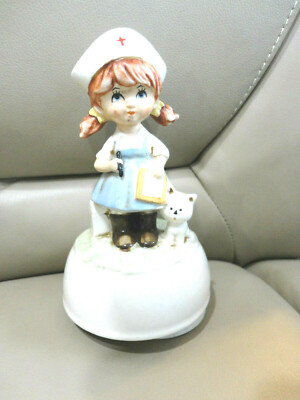 Vintage Schmid Red Cross Nurse Music Box Doctor MD. Plays Tie A Yellow ...