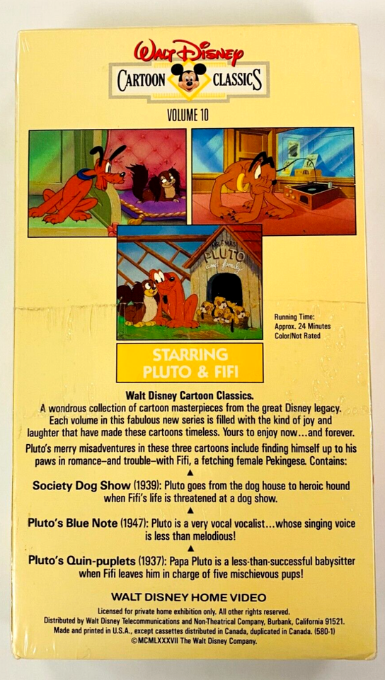 Cartoon Classics Vol. 10: Starring Pluto & Fifi (VHS, 1991) Disney ...