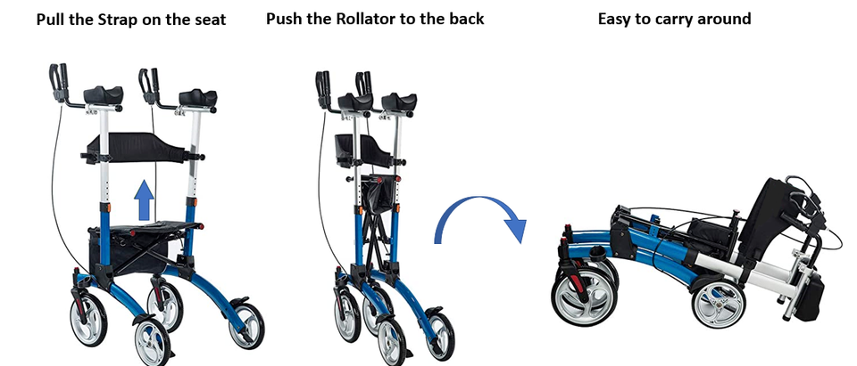 Upright Rollator Stand Up Folding Rollator Walker with Padded Armrests ...