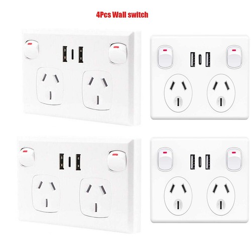 4Pcs FAST Charge 3.6 amp Dual USB-Type C Double Power Point Switches ...