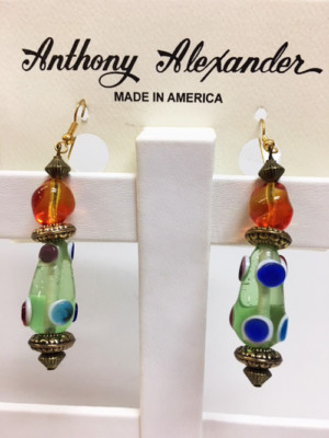 New American Designer Anthony Alexander Art Deco Glass Dangle Pierced ...