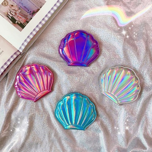 Sea Shell Shape Compact Cosmetic Mirror PU Leather Double Sided Makeup ...