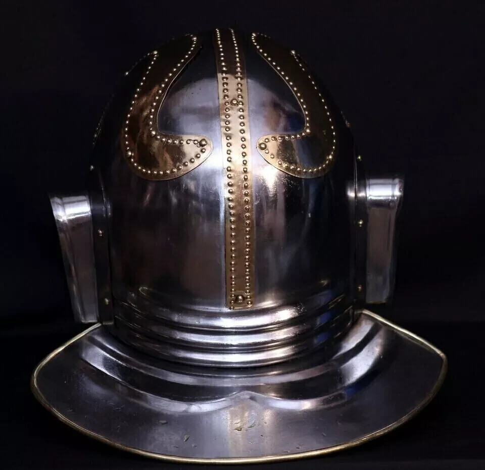 Steel Medieval Knight Larp Warrior Roman Brass Face Plate Helmet. | eBay