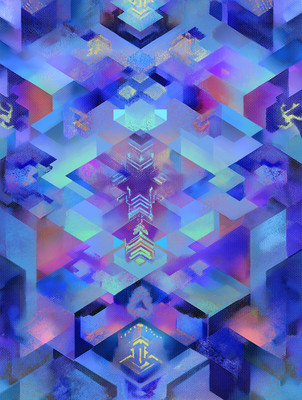 Isometric Neon Geometry Abstract Digital Art Poster 18x24in | eBay