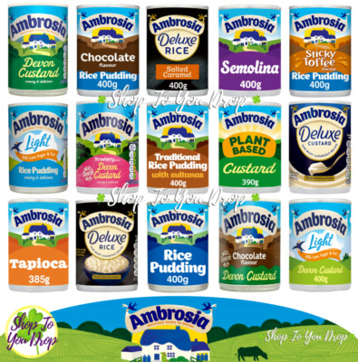 AMBROSIA DESSERT CANS Custard Rice Pudding Semolina Tapioca Plant Based ...