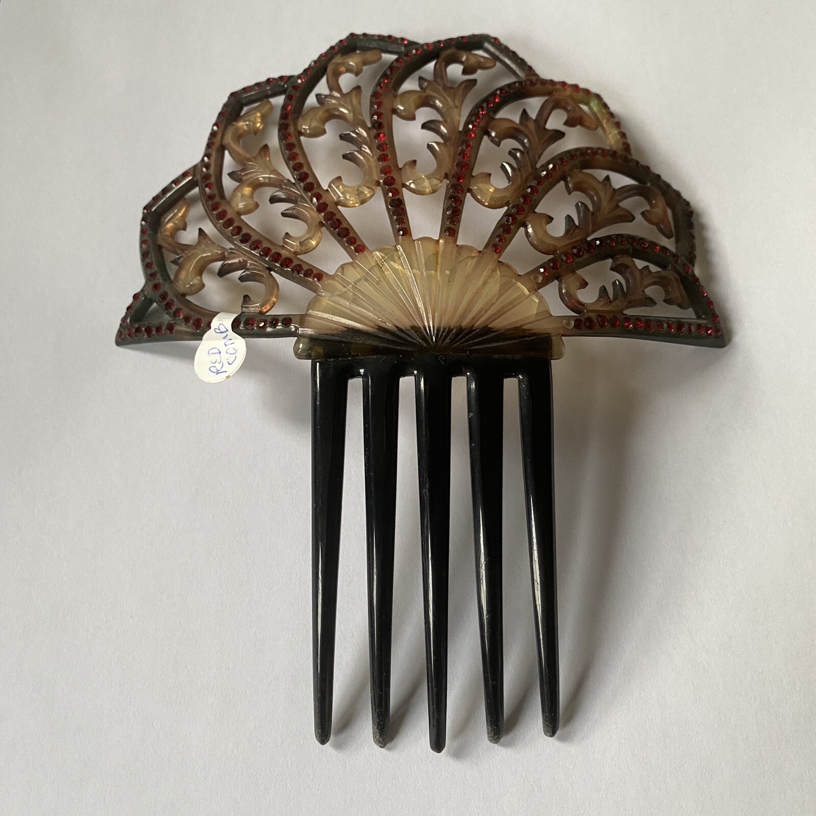 1920s ART DECO CELLULOID & RED RHINESTONE HAIR COMB V… - Gem