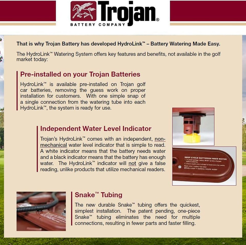Trojan HydroLink Watering System for 48V Club Car 8V Battery Kit, Plus ...