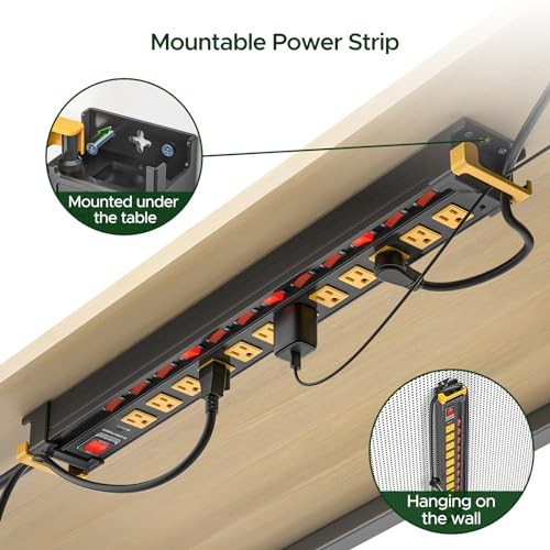 Long Heavy Duty Power Strip with Individual Switches,3300J Surge 12 ...