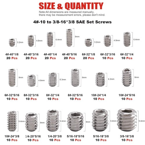 240Pcs Sae Set Screw Assortment 304 Stainless Steel With 7 Hex Wrenches ...