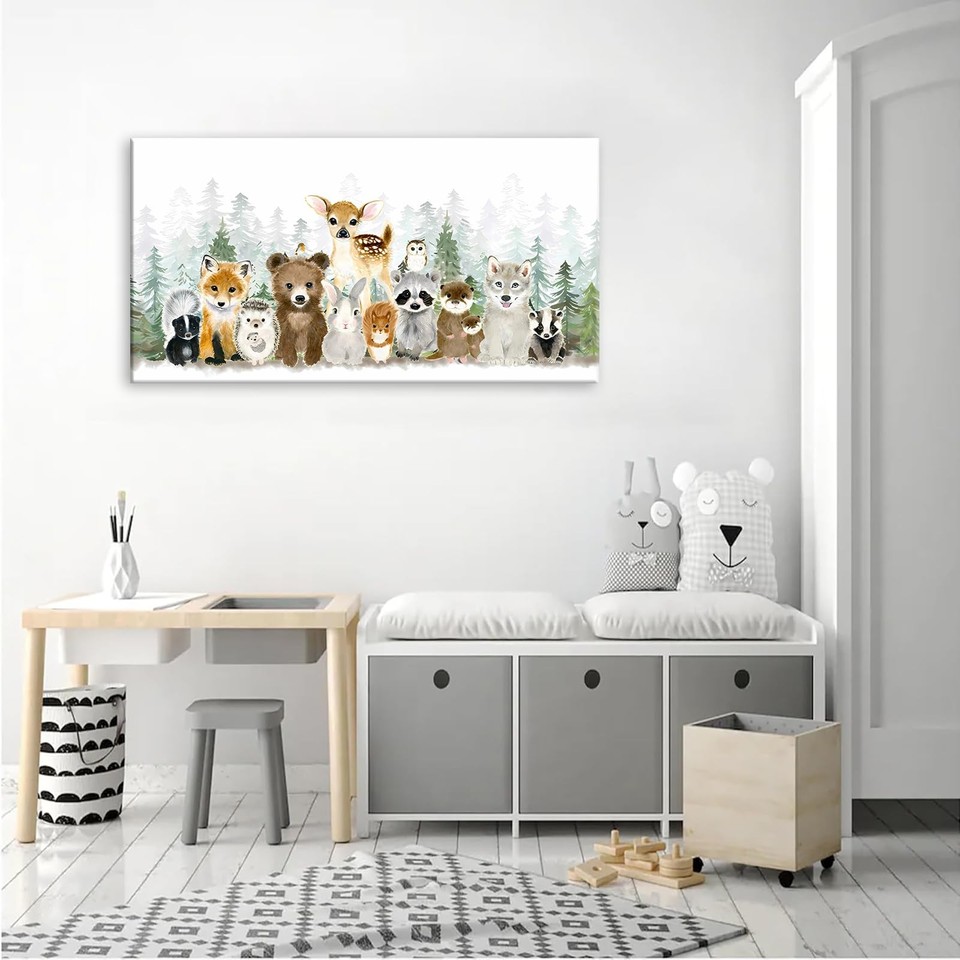 Woodland Animal Nursery Wall Art Watercolor Forest Baby Animal Nursery ...