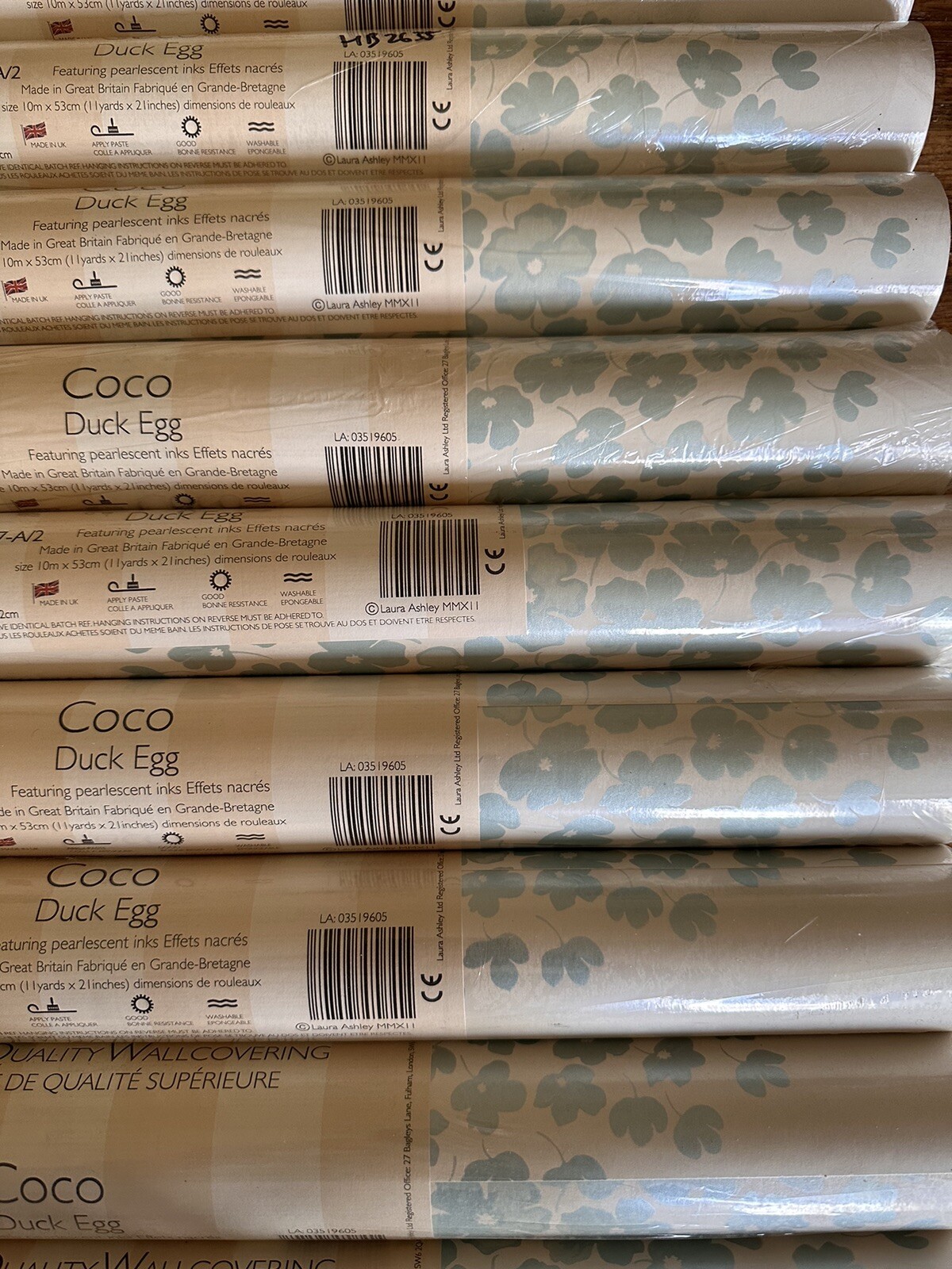 Laura Ashley Original Coco Duck Egg Wallpaper Price Per Roll | eBay UK