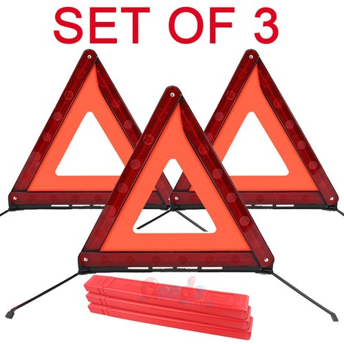 3 Emergency Warning Triangle DOT Approved Safety Roadside Reflective ...