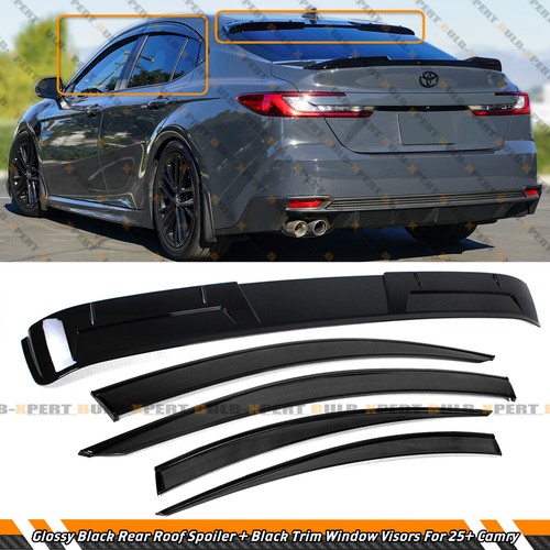 For 2025-2026 Toyota Camry Black Trim Window Visor + Rear Roof Spoiler ...