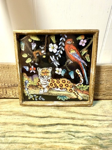 Handmade Reverse Glass Painting Robert M Weisse Jungle Peru Folk Jaguar ...