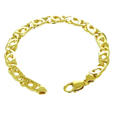 10k Yellow Gold Solid Handmade Overlapping Link Chain Bracelet 7" 9mm ...