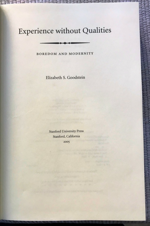 Experience Without Qualities by: Elizabeth S. Goodstein/ 5th Printing ...