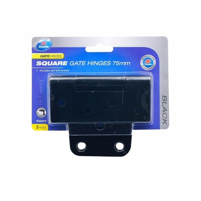 Zenith SQUARE GATE HINGE Strong Sturdy Outdoor Steel BLACK, 75mm- 2pcs ...