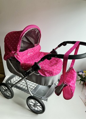 DOLLS PRAM SILVER CROSS RANGER MATCHING BAG, COVER UNDER TRAY PINK GREY ...
