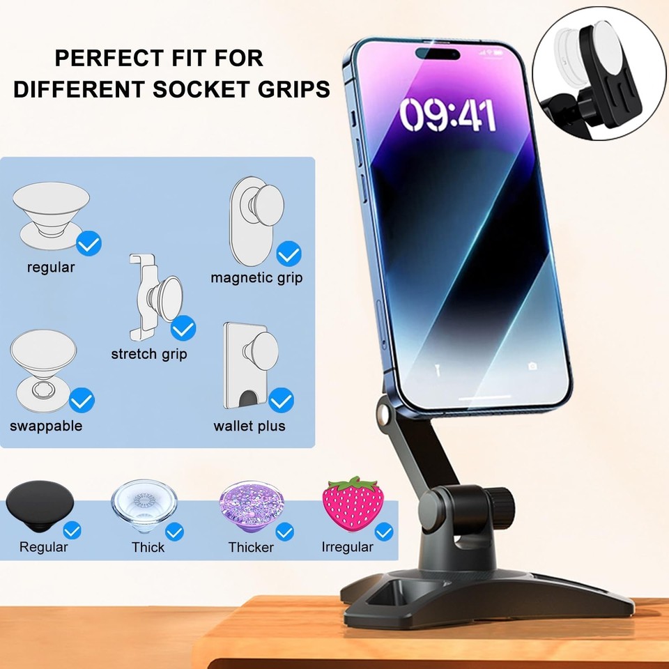 Cell Phone Stand Works for Popsocket, Height Angle Adjustable Desk ...