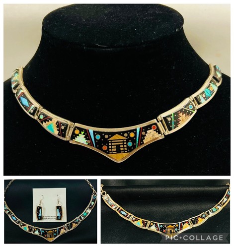 Beautiful Native American Art S/S Multi Stone Inlay Pueblo Scene ...