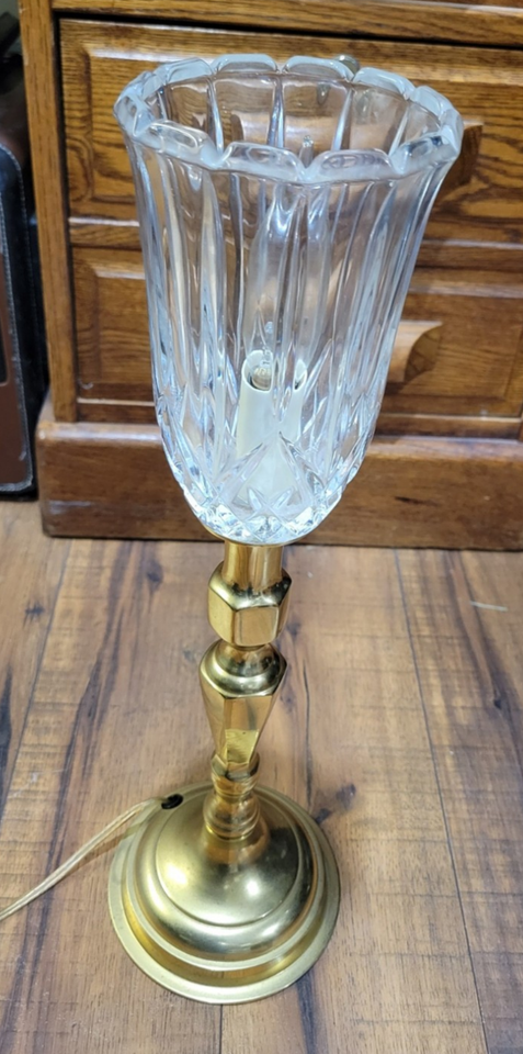 Vintage Solid Brass Candlestick Lamp Heavy Crystal Torchiere Shade Felt ...