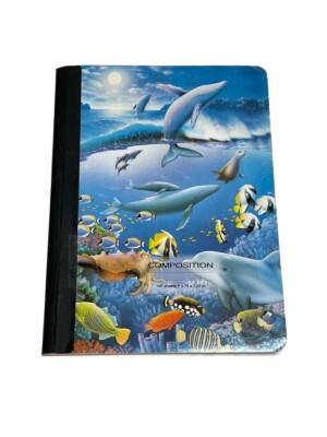 Vintage Composition Notebook Dolphins Whales Snorkel Fish Angel Fish ...
