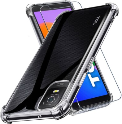 For TCL 403 Case, Slim Clear Silicone Gel Phone Cover + Screen Glass ...