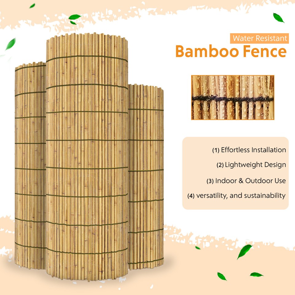 Bamboo Cane Slat Reed Screening Roll Garden Fencing Panel Outdoor ...