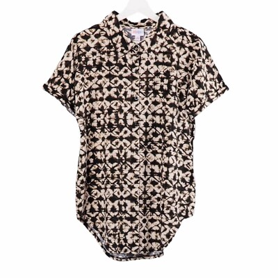 Lularoe CHARLIE brown tie dye button up short sleeve top shirt Sz Large ...